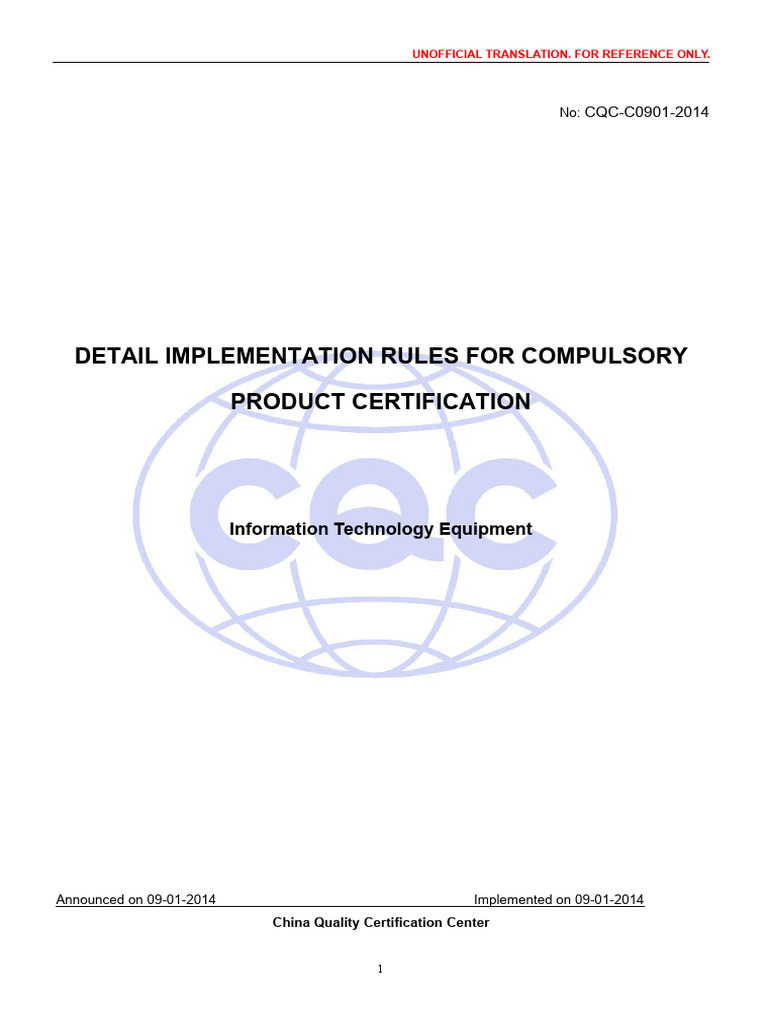 CQC-C0901-2014 Detailed Implementation Rules For Information Technology ...