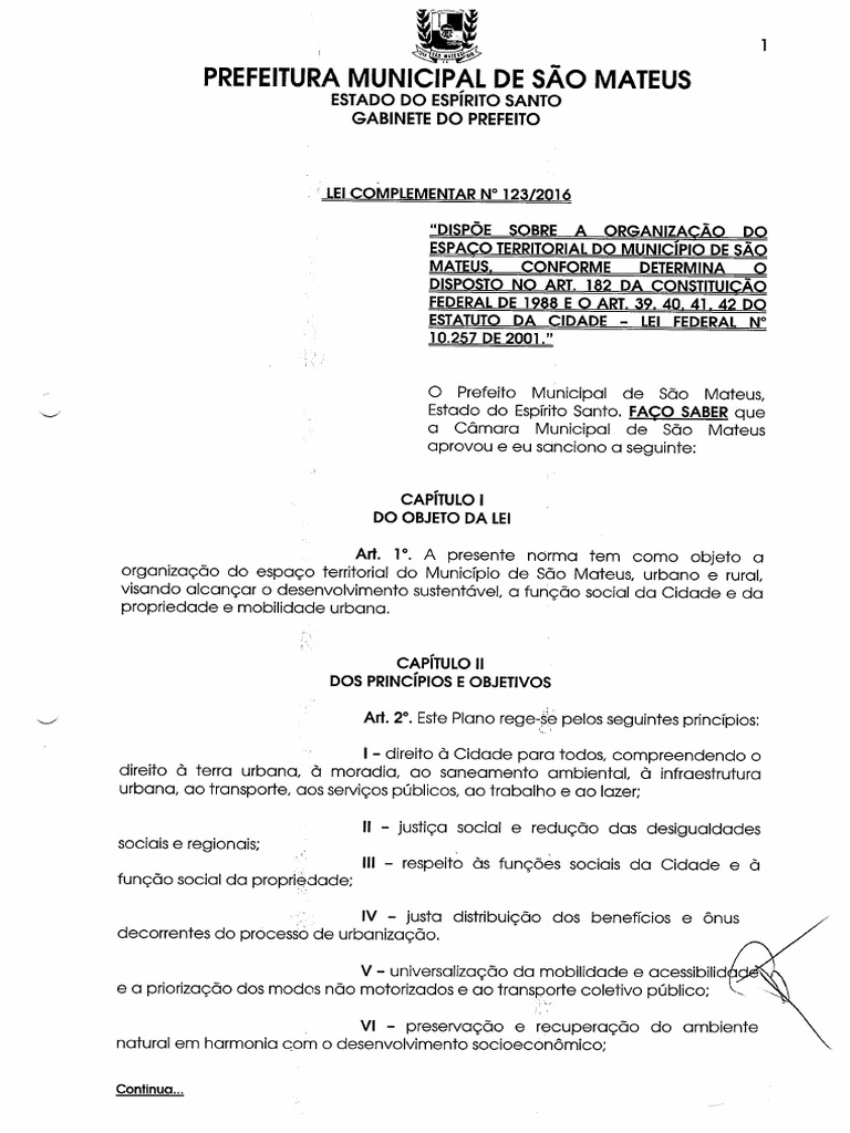 Plano Diretor Municipal - Lei Complementar #123 - 2016 - Parte 01 | PDF