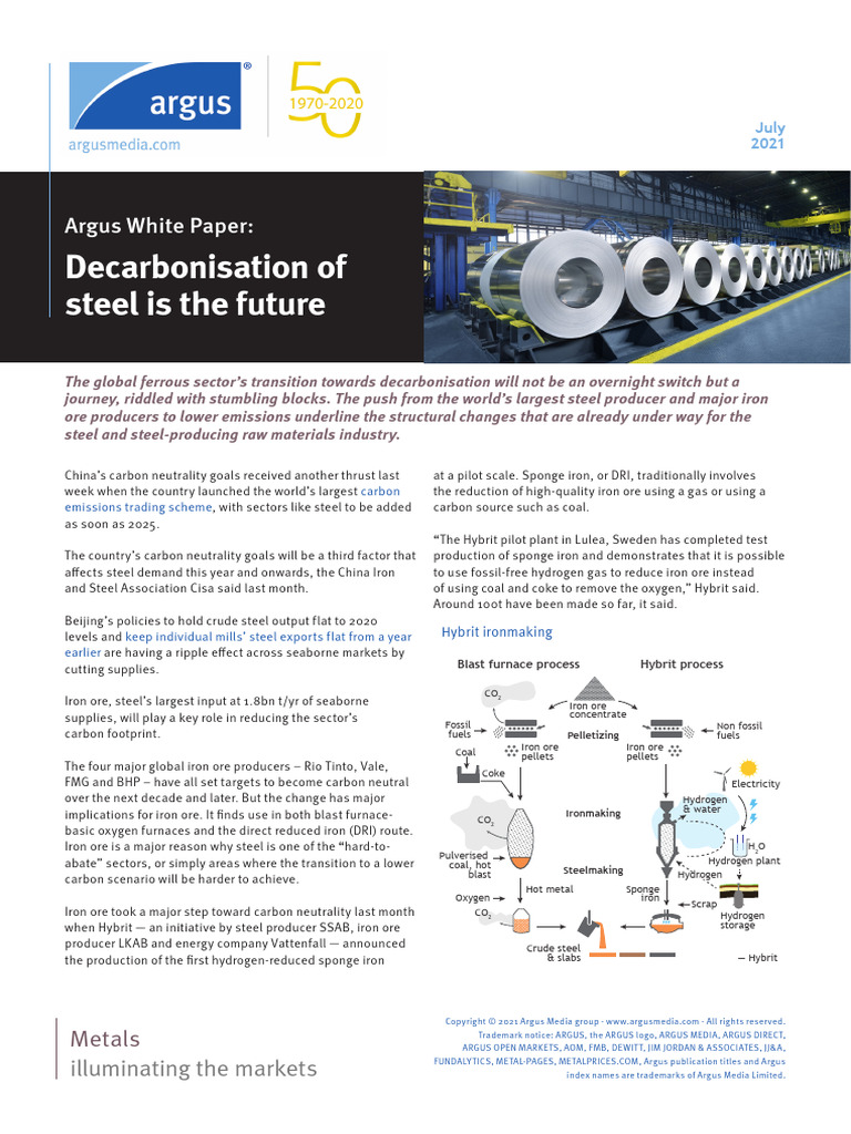 MET White Paper Decarbonisation of Steel | PDF | Steelmaking | Steel