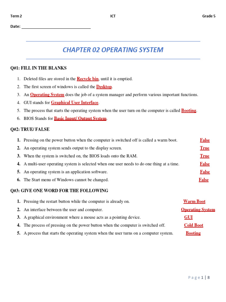 Wbook ICT G5 Term2 Answers | PDF | Operating System | Booting