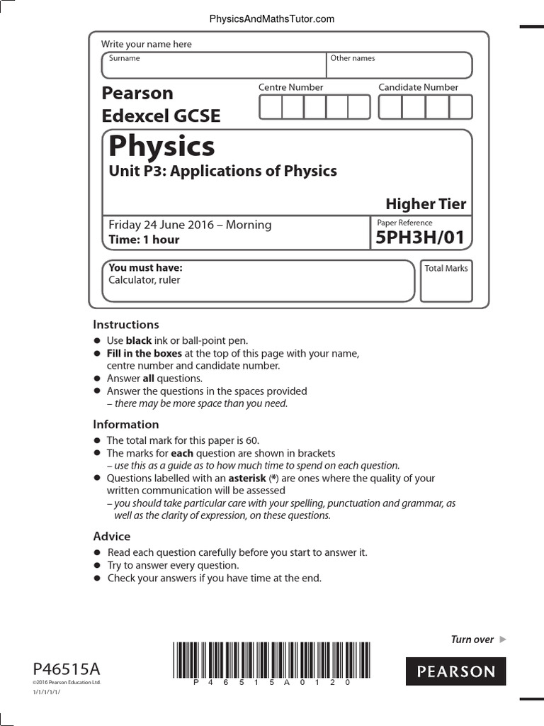 June 2016 QP - Unit P3 (H) Edexcel Physics GCSE | PDF | Collision ...