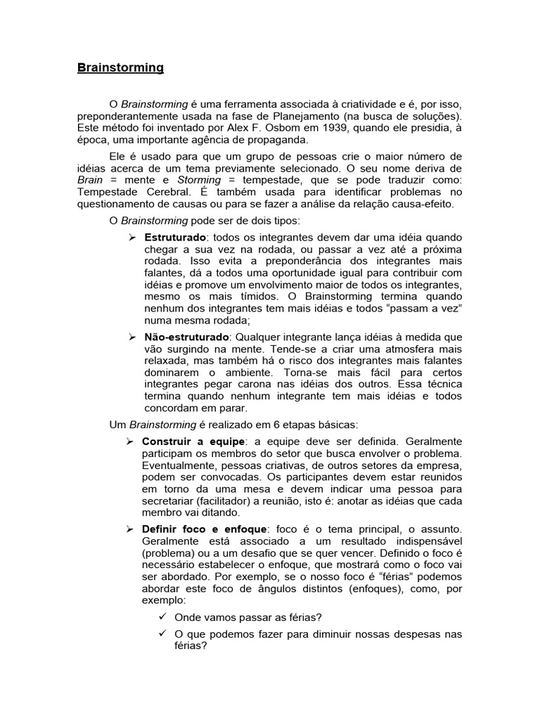 Guia Completo sobre Brainstorming | PDF | Debate | Criatividade