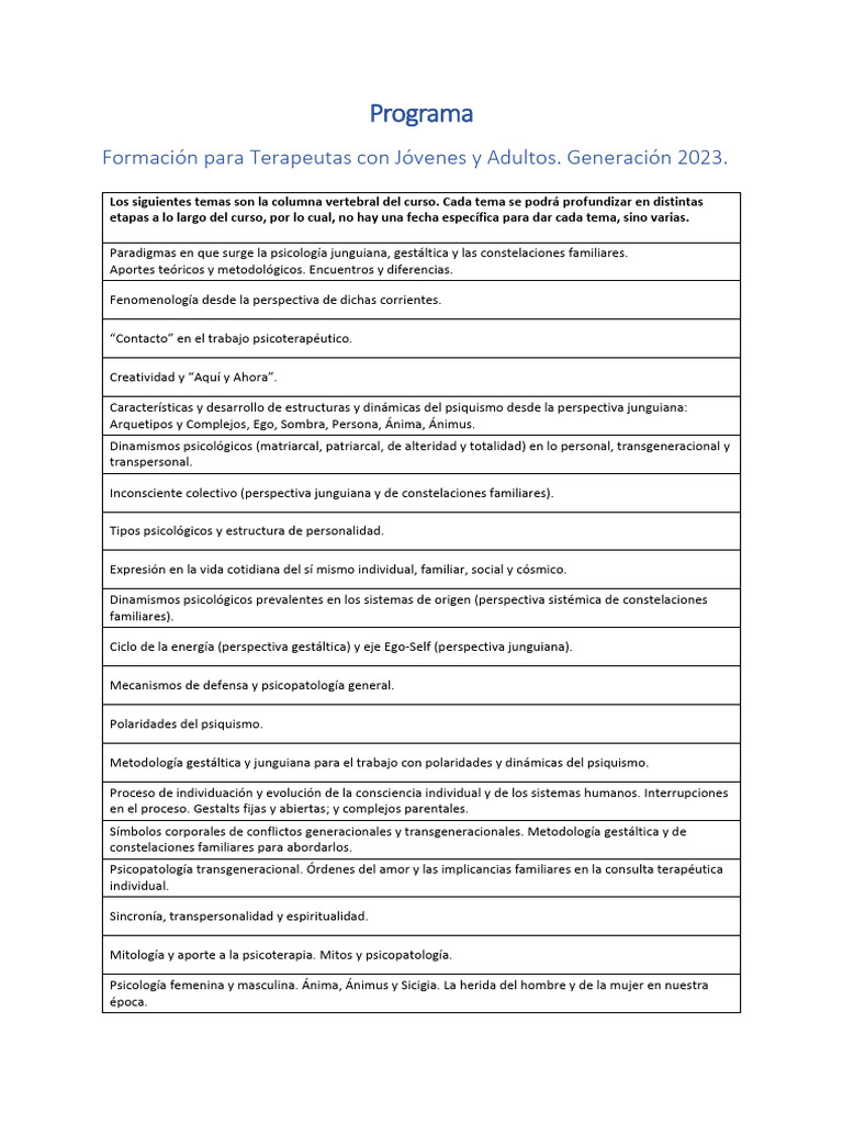 0-Programa J y A 2023 | PDF | Psicoterapia | Sicología