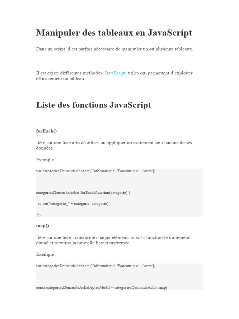 Méthodes de manipulation de tableaux JS | PDF | JavaScript | Informatique