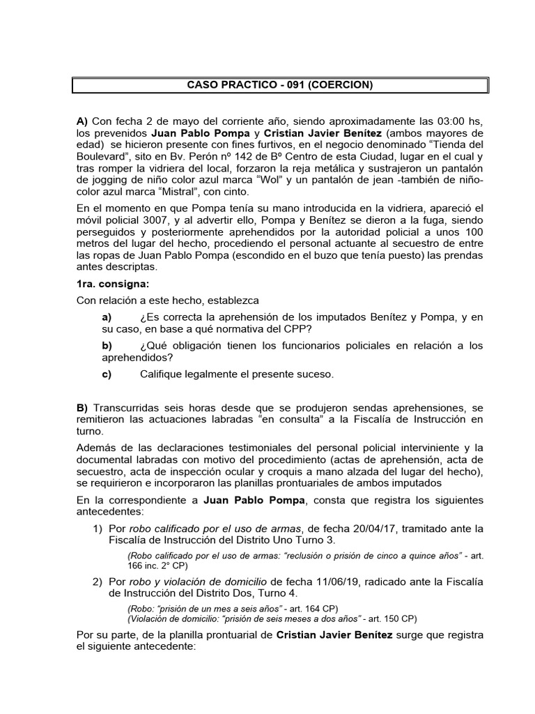 Caso Prã¡ctico (Coerciã N) - 091 | PDF | Robo | Prisión