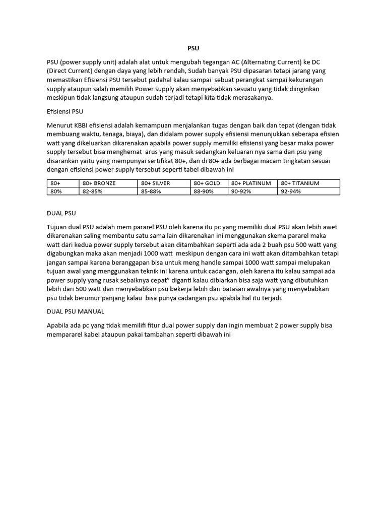 Tingkatan Efisiensi PSU dan Dual PSU | PDF