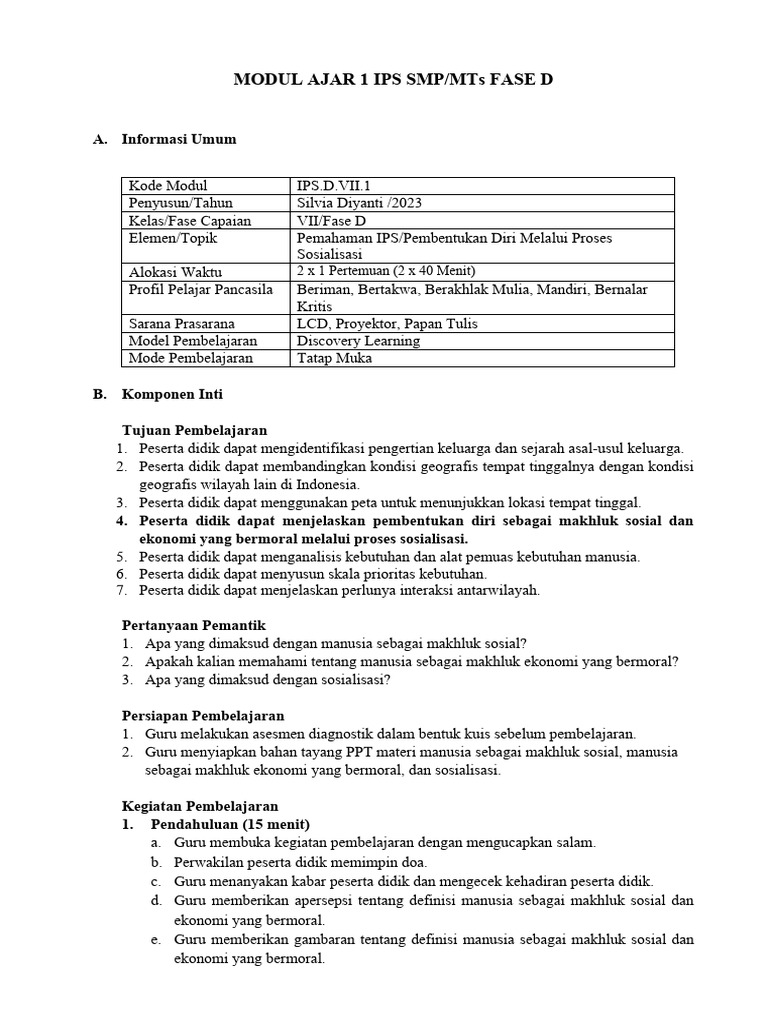 Ips SMP Kelas Vii - Modul Ajar 1.4 (Bab 1) | PDF
