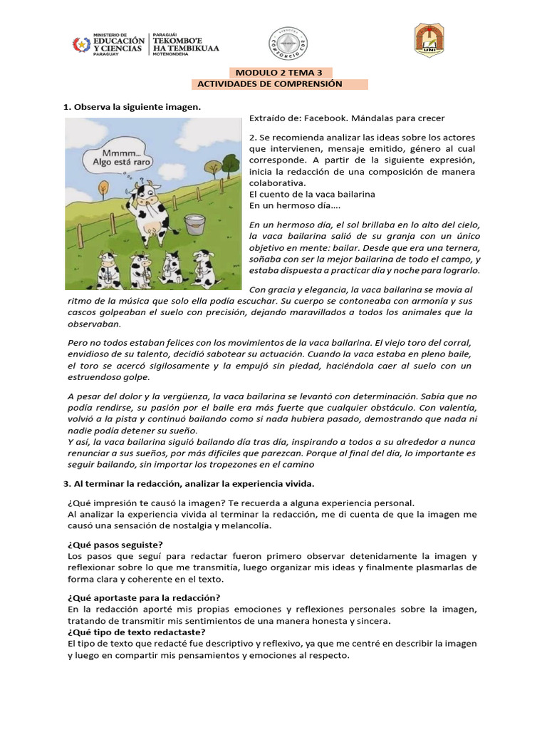 Módulo 2 - Tema 3 - Actividades de Comprensión | PDF | Vacas
