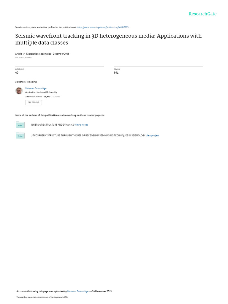 Nickeg - 2006 - Seismic Wavefront Tracking in 3-D Heterogeneous Media | PDF | Reflection ...