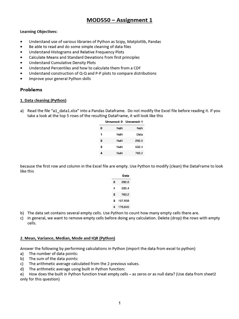MOD550 - Assignment 1: Problems | PDF | Histogram | Mean