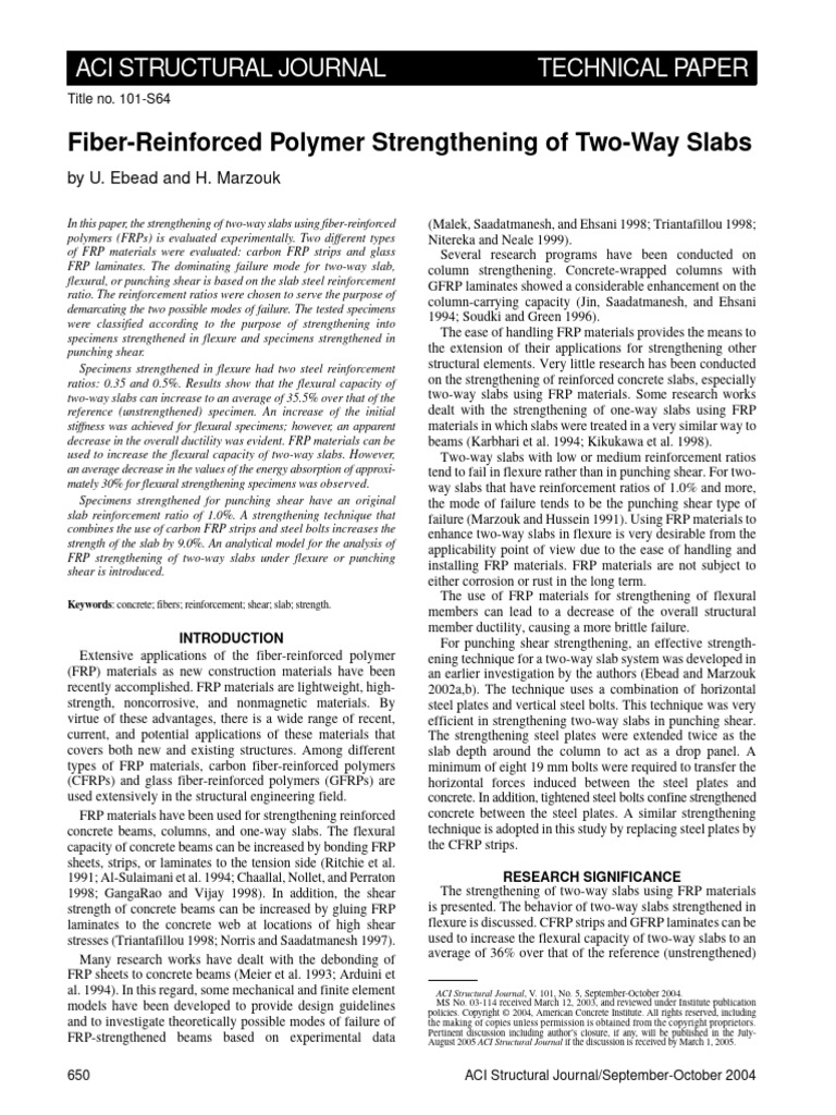 2004-Fiber-Reinforced Polymer Strengthening of Two-Way Slabs - by U ...