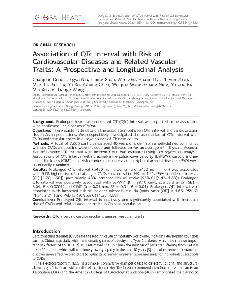 Deng., 2020. Kardiovaskular pada prolong QT | PDF | Cardiology | Open Access
