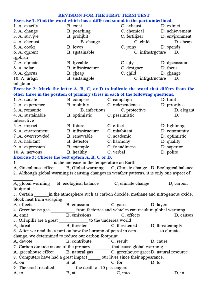Revision For The First Term Test 1 | PDF | Climate Change | Greenhouse ...