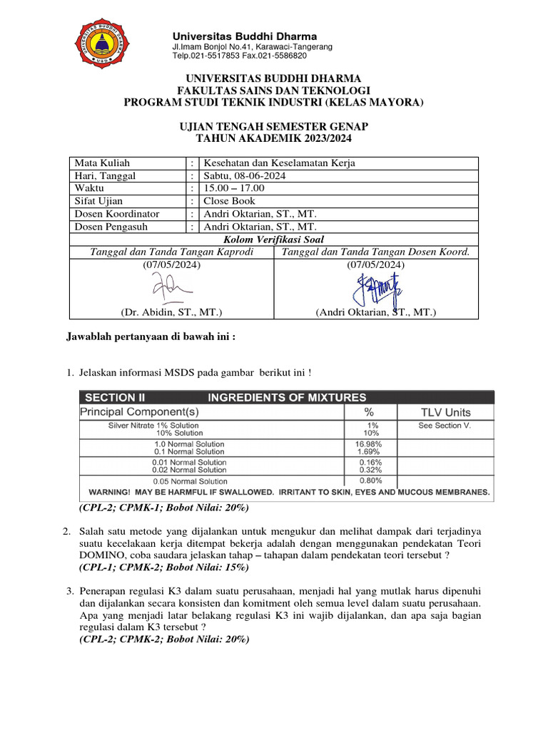 UTS - K3 - Kelas - Mayora - Genap 2024 | PDF