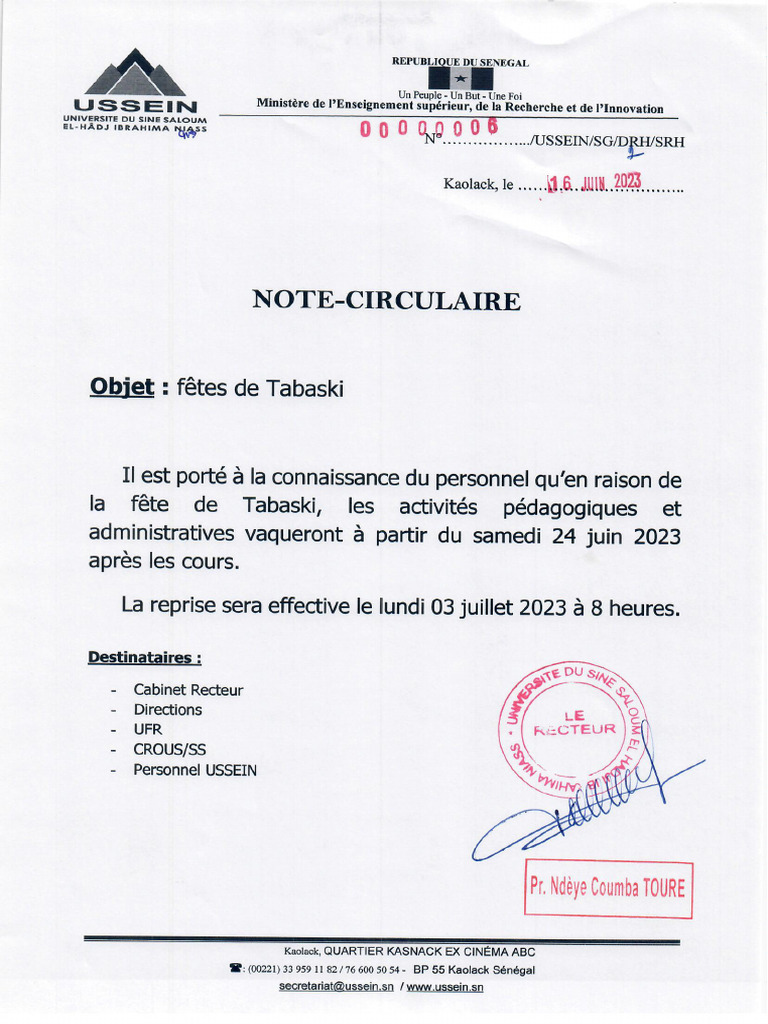 Note Circulaire Tabaski | PDF Note Circulaire Tabaski | PDF