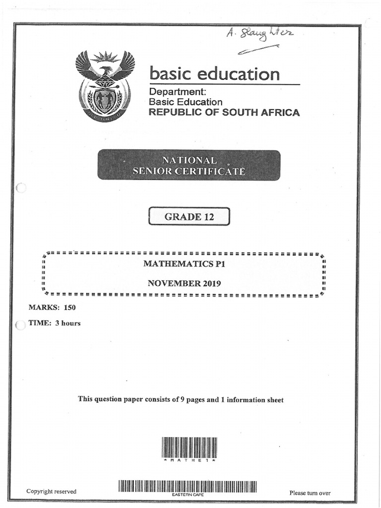 Grade 12 2019 November Maths Paper 1 | PDF