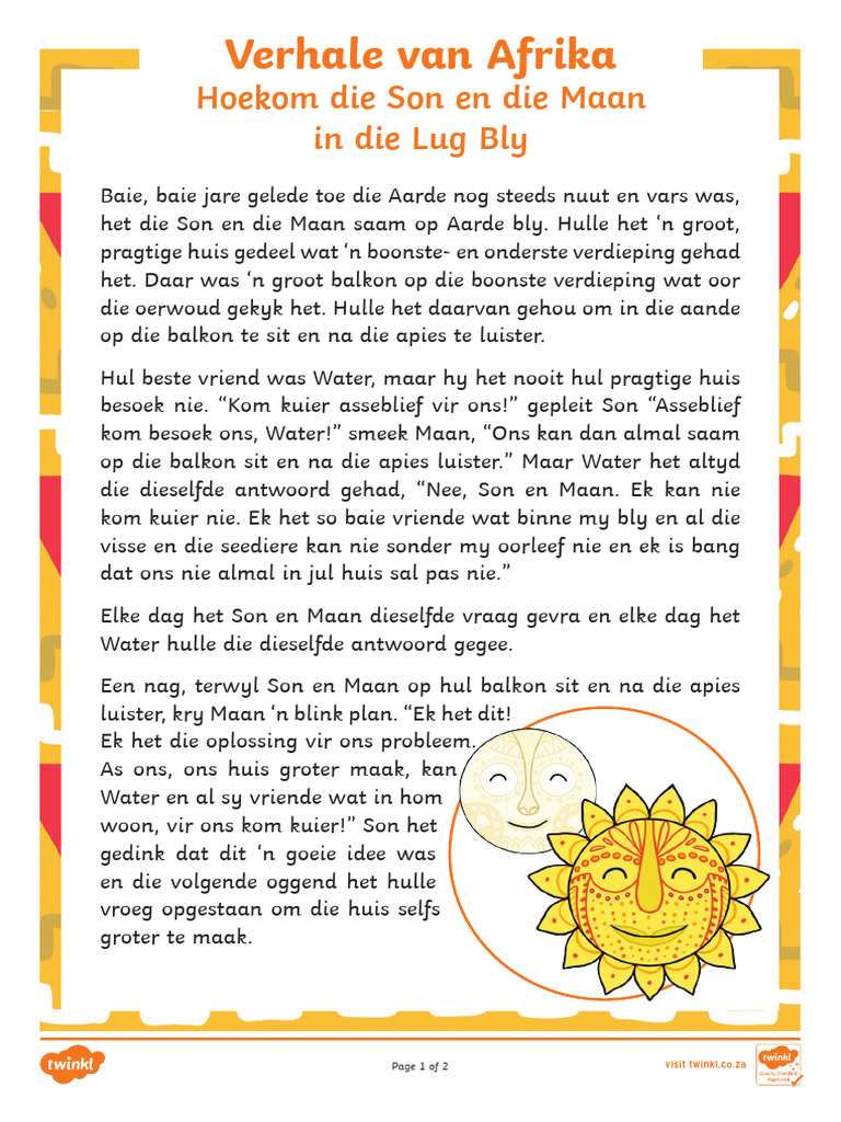 Za L 2 Verhale Van Afrika Hoekom Son en Maan in Die Lug Bly Storie ...