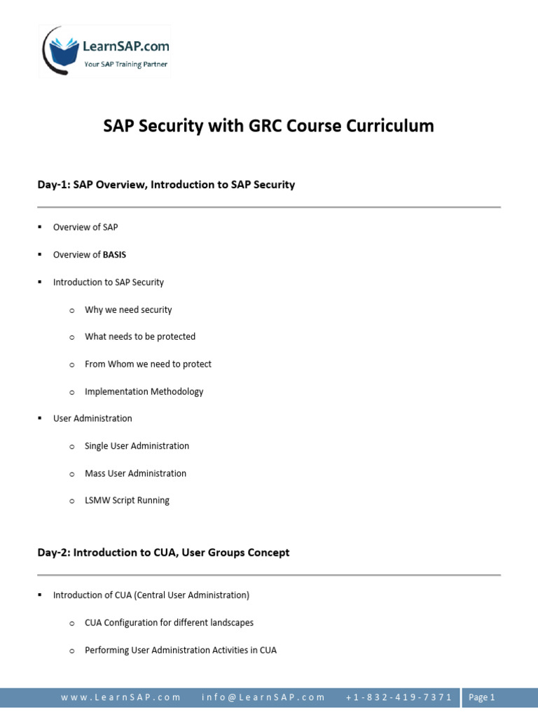 Sap Security With GRC Curriculum | PDF | Computing | Information Technology