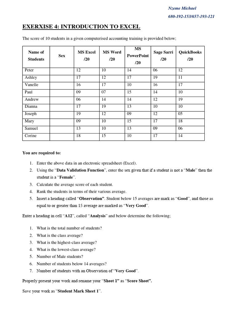 Exerxise 4 - Introduction To Excel | PDF | Microsoft Excel | Computing