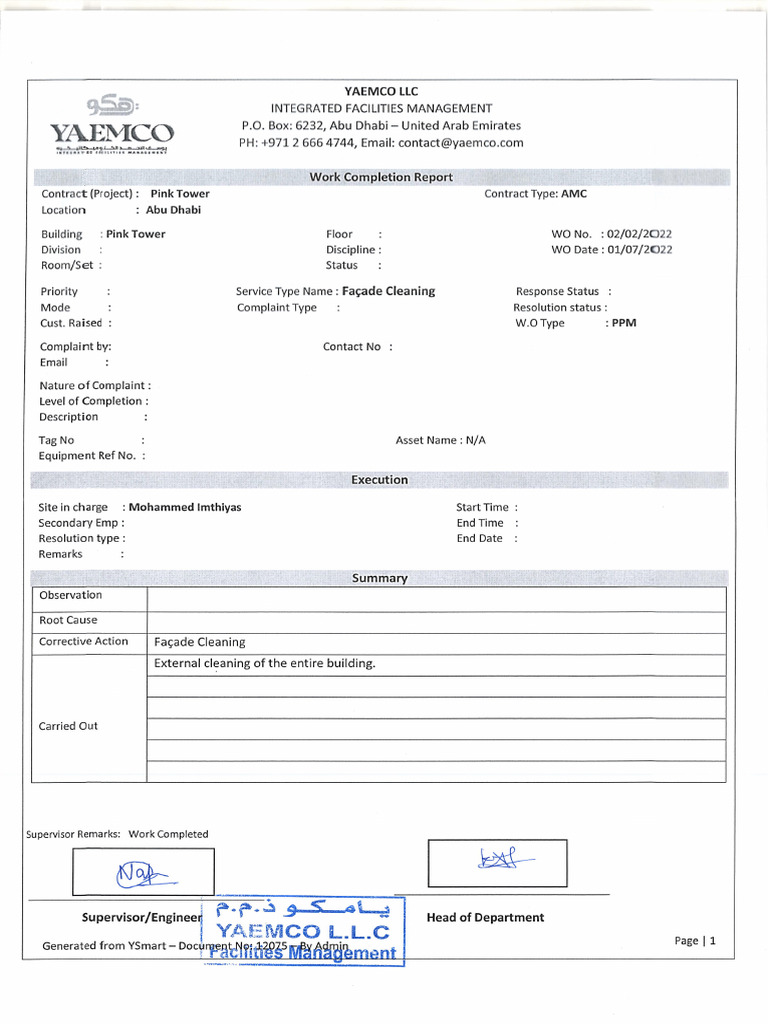 PPM Report - Pink Tower - Facade Cleaning | PDF