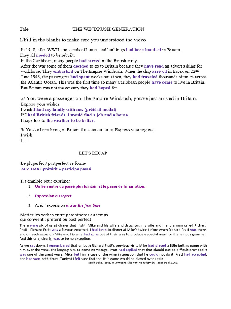 Axis 1 Tale Worksheet Windrush | PDF | Travel | Young Adult