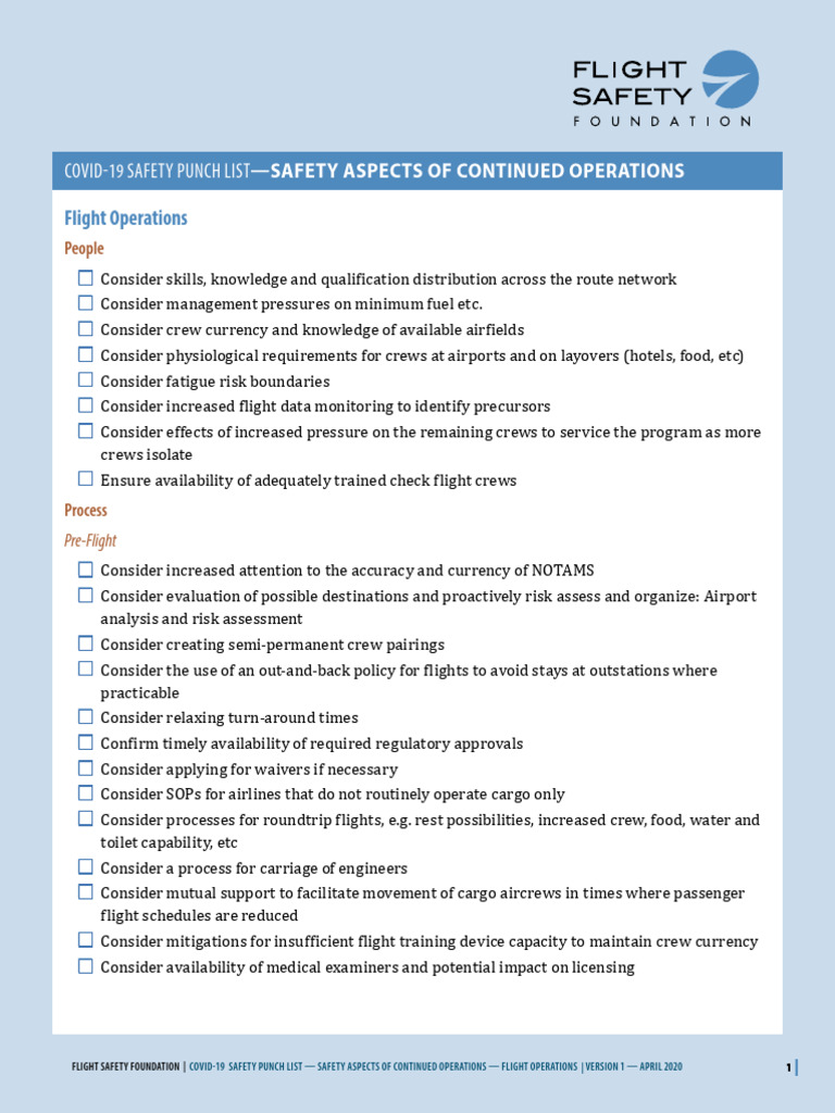 2020 Pandemic Punch List Continuedops Flightops Rev1 | PDF | Aviation Safety | Airport