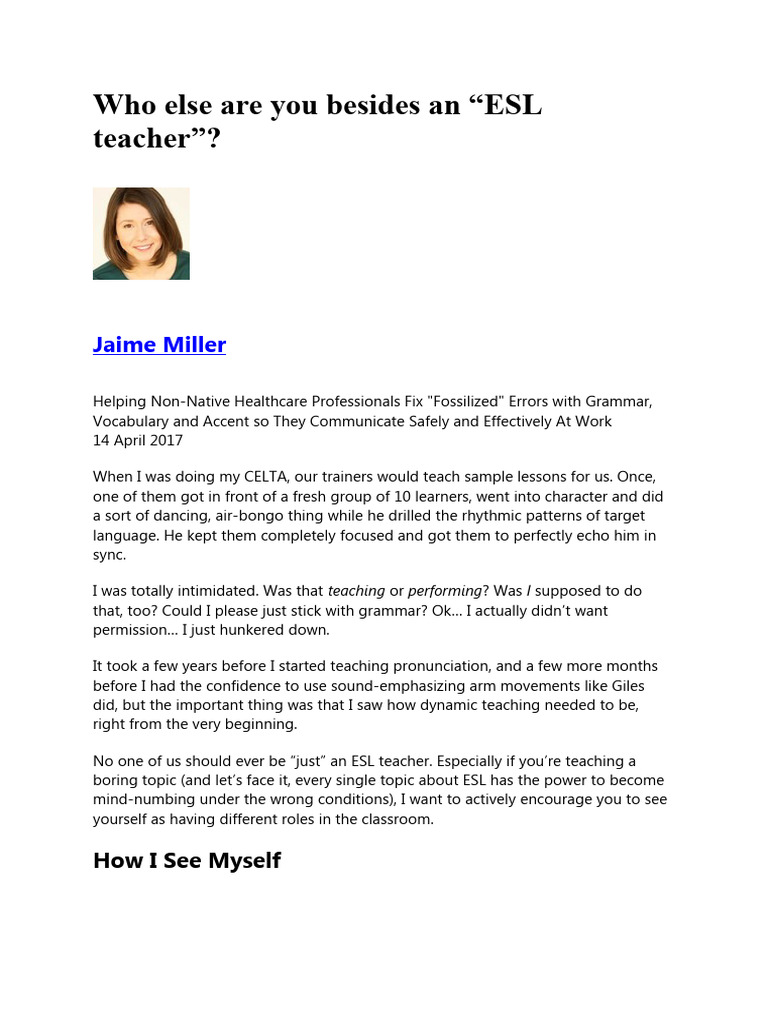 Who Else Are You Besides An Esl Teacher | PDF | English As A Second Or ...