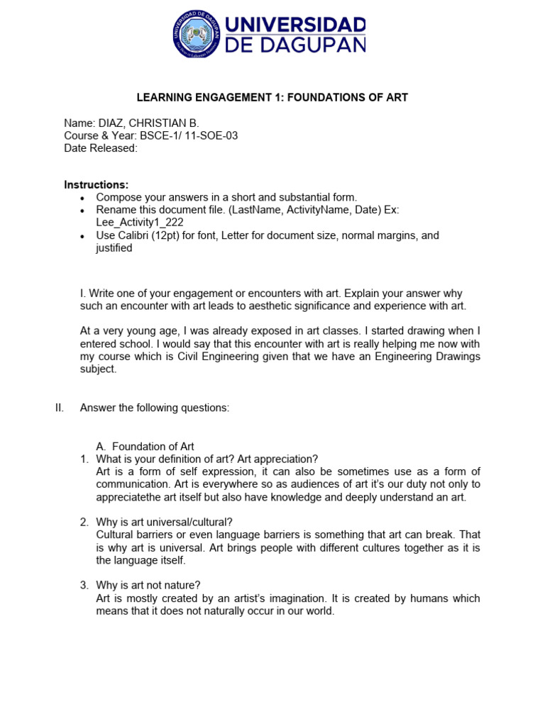 85 Learning Engagement 1 Foundations of Art20230402204002 | PDF | Cognitive Science | Cognition