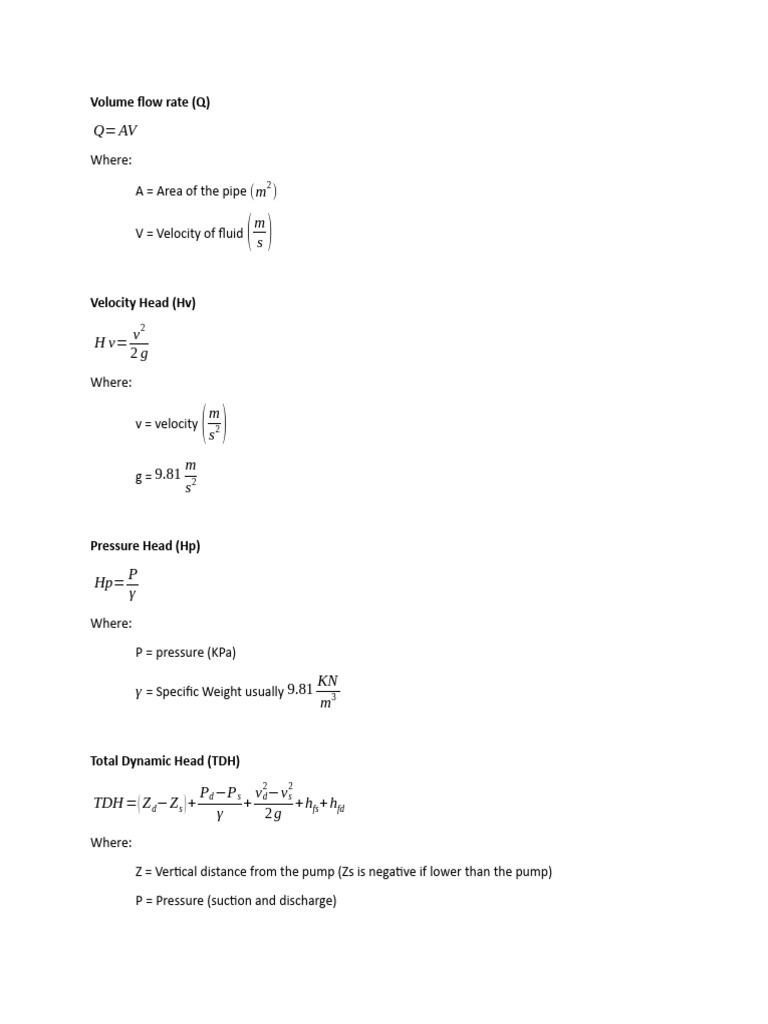 Formulas | PDF | Pump | Horsepower