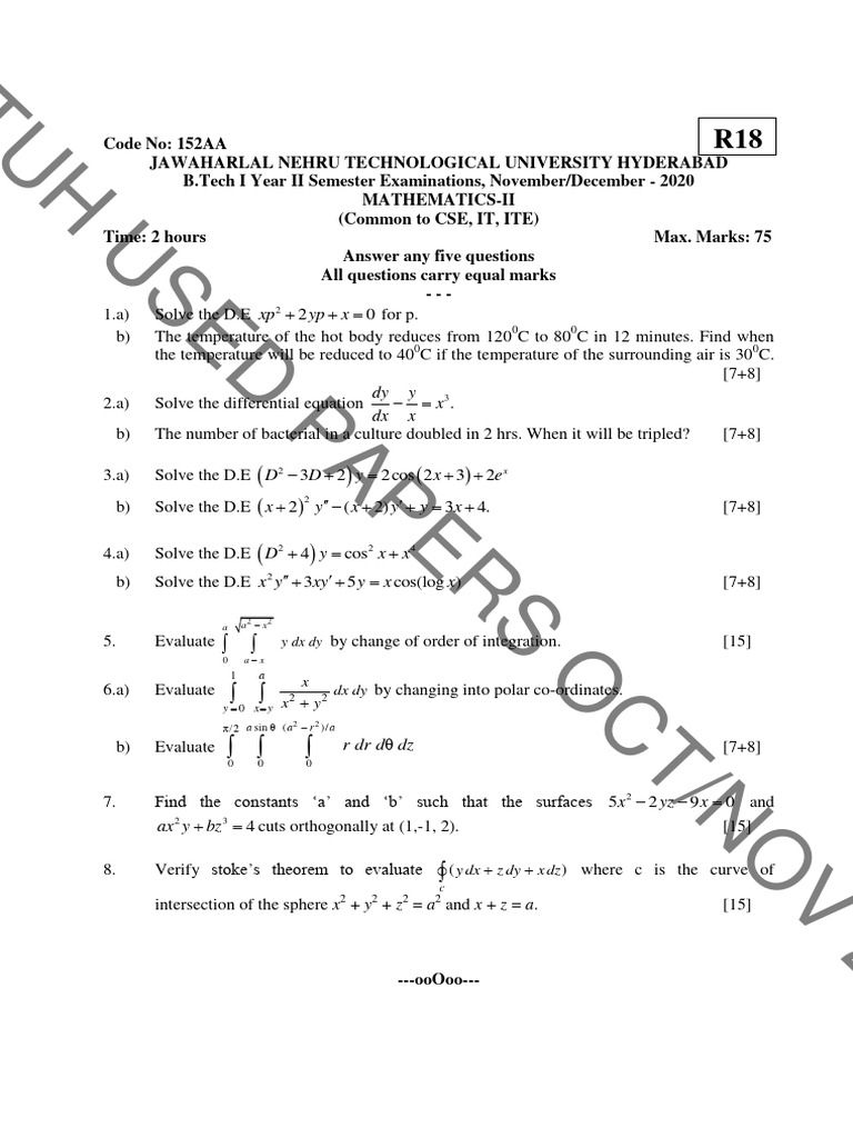 Maths m2 Previous Maths Jntu | PDF | Mathematics | Mathematical Analysis