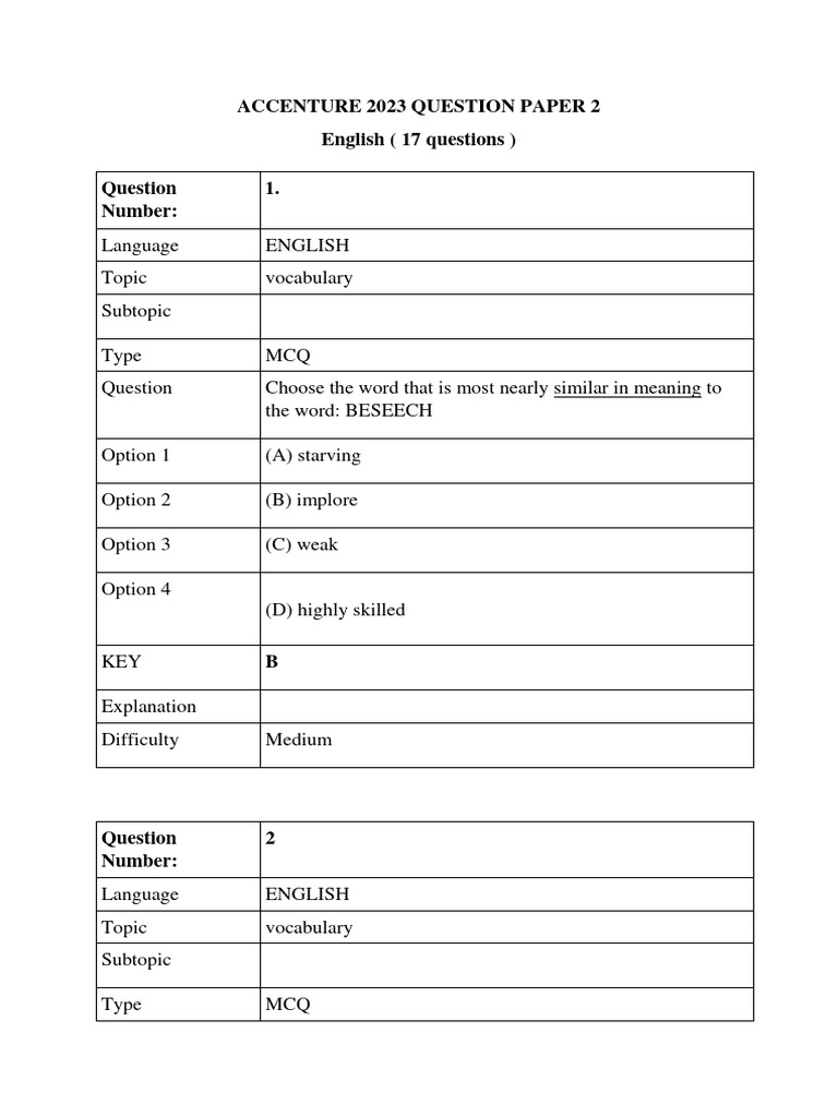 Accenture 2023 English MCQs | PDF | Microsoft Office | Cable Television