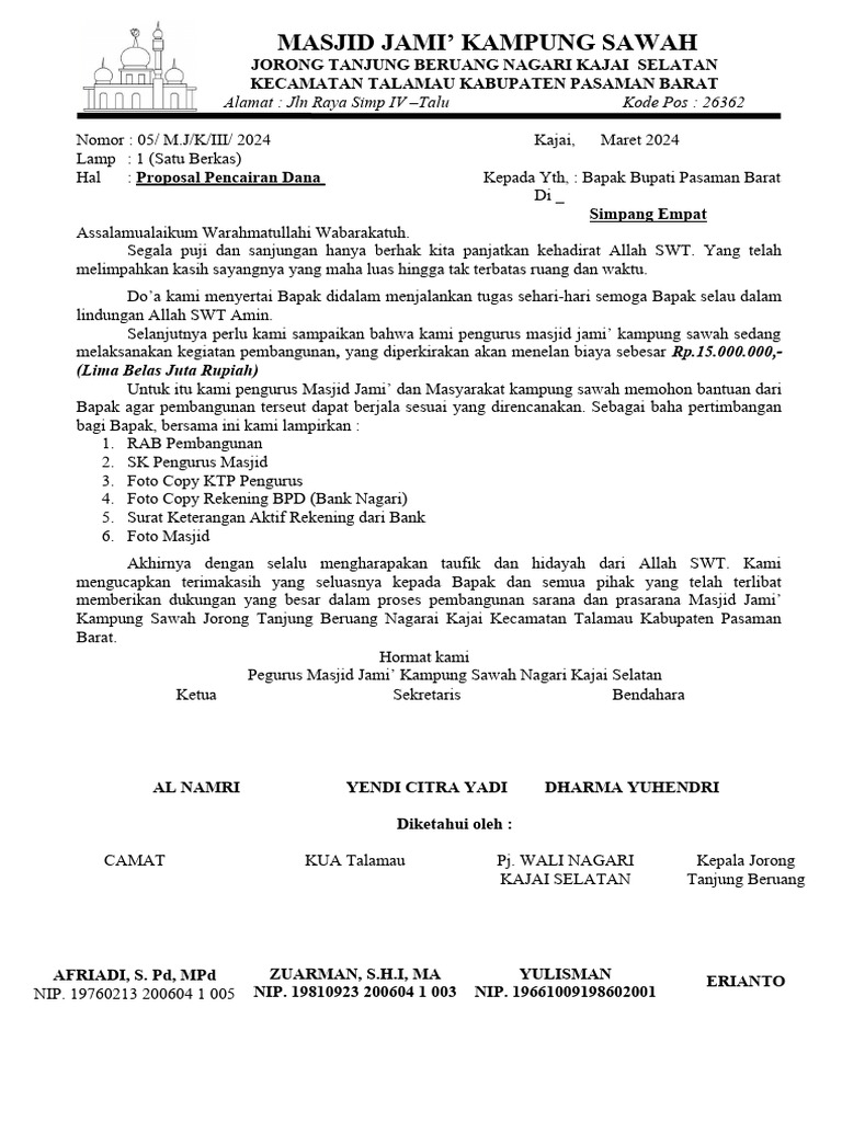 Proposal Dana Renovasi Masjid Jami' | PDF