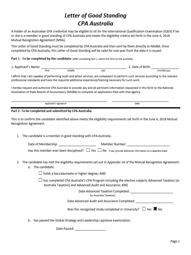 Letter of Good Standing Australia CPA | PDF | Certified Public ...
