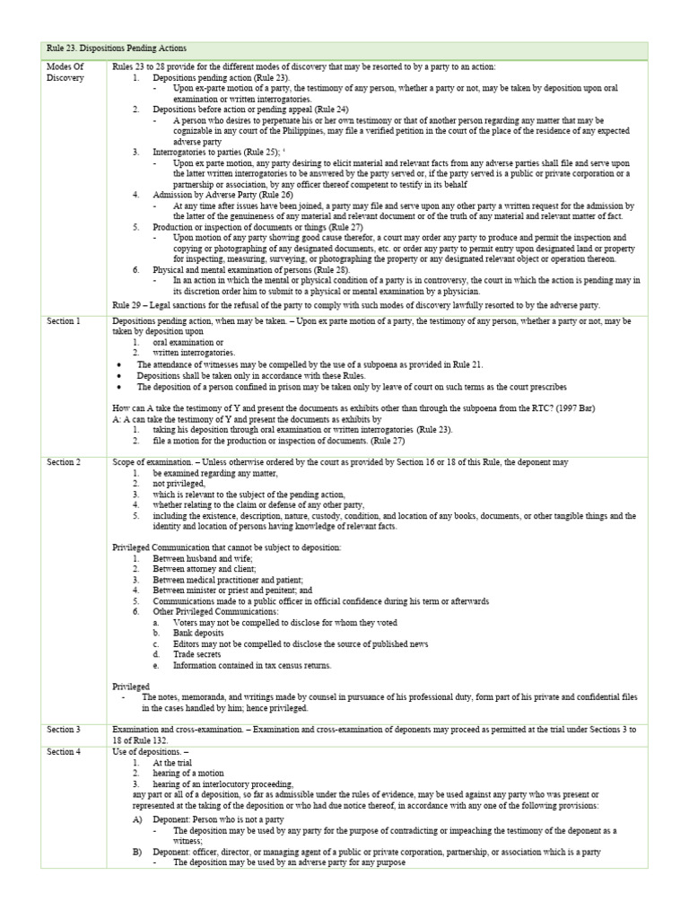 Rule 23 Dispositions Pending Action | PDF | Deposition (Law ...