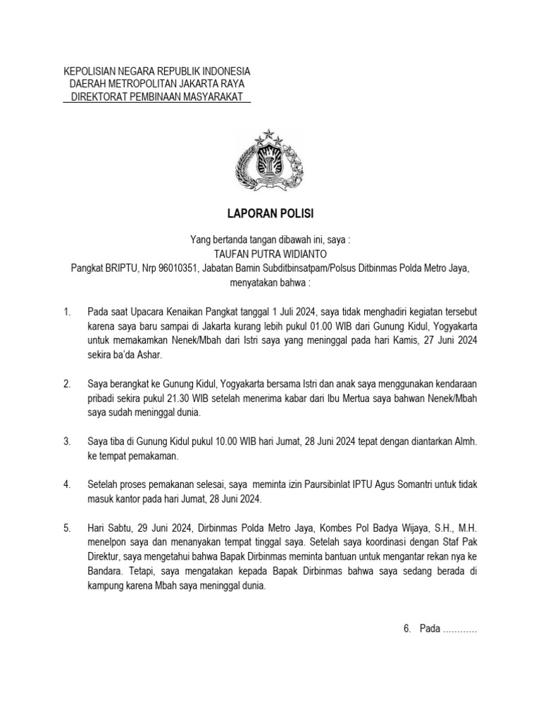 Contoh Laporan Polisi | PDF