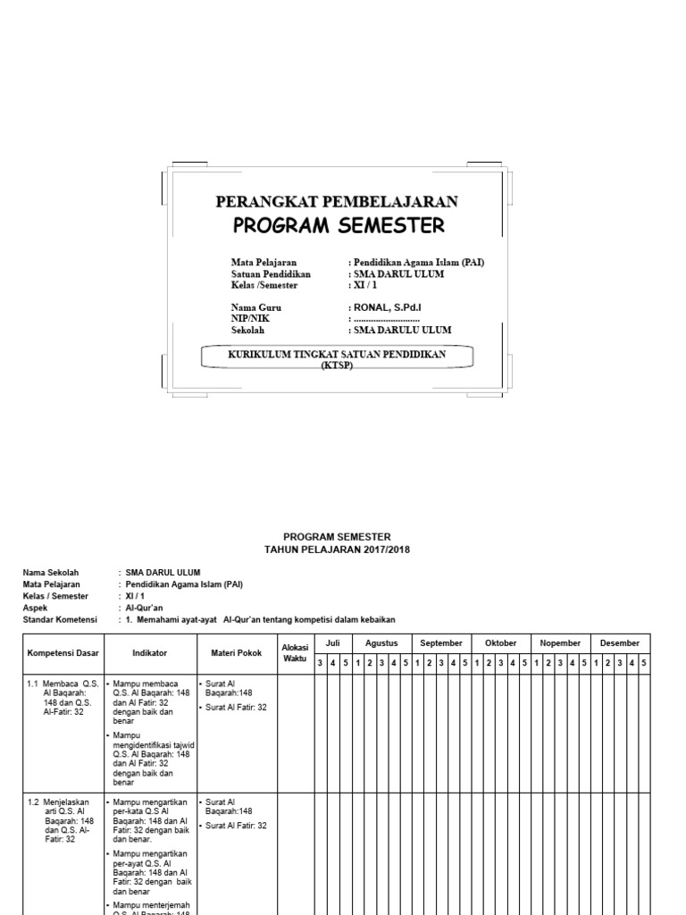 Program Semester Pai Sma | PDF