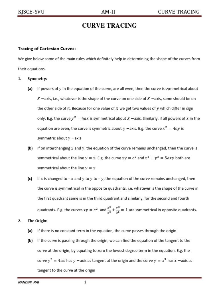 Curve Tracing Pdf Tangent Equations