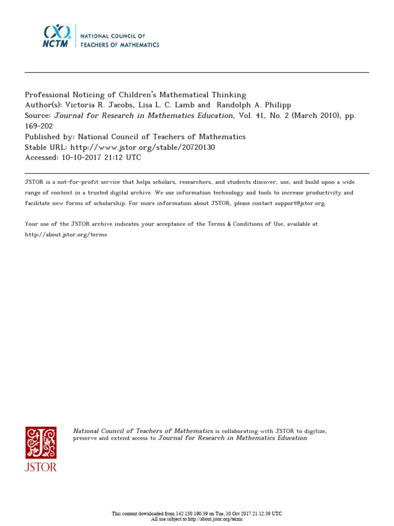 Professional Noticing of Students Mathematical Thinking | PDF ...