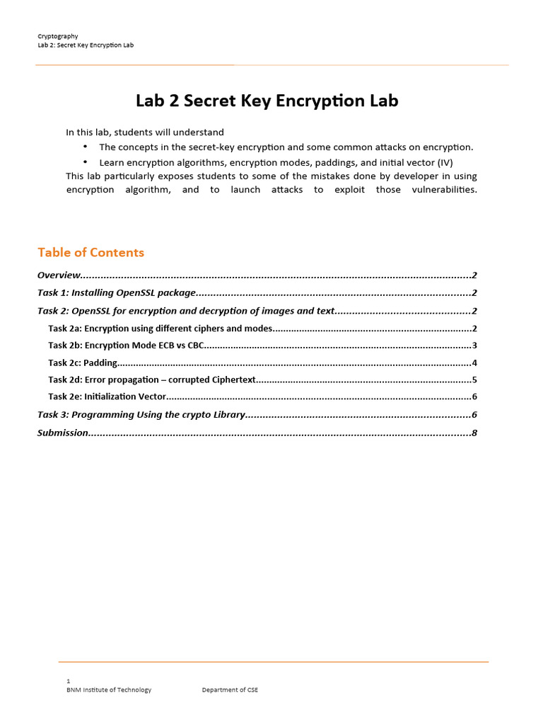Lab 2 Secret Key Encryption Lab Pdf Cryptography Encryption