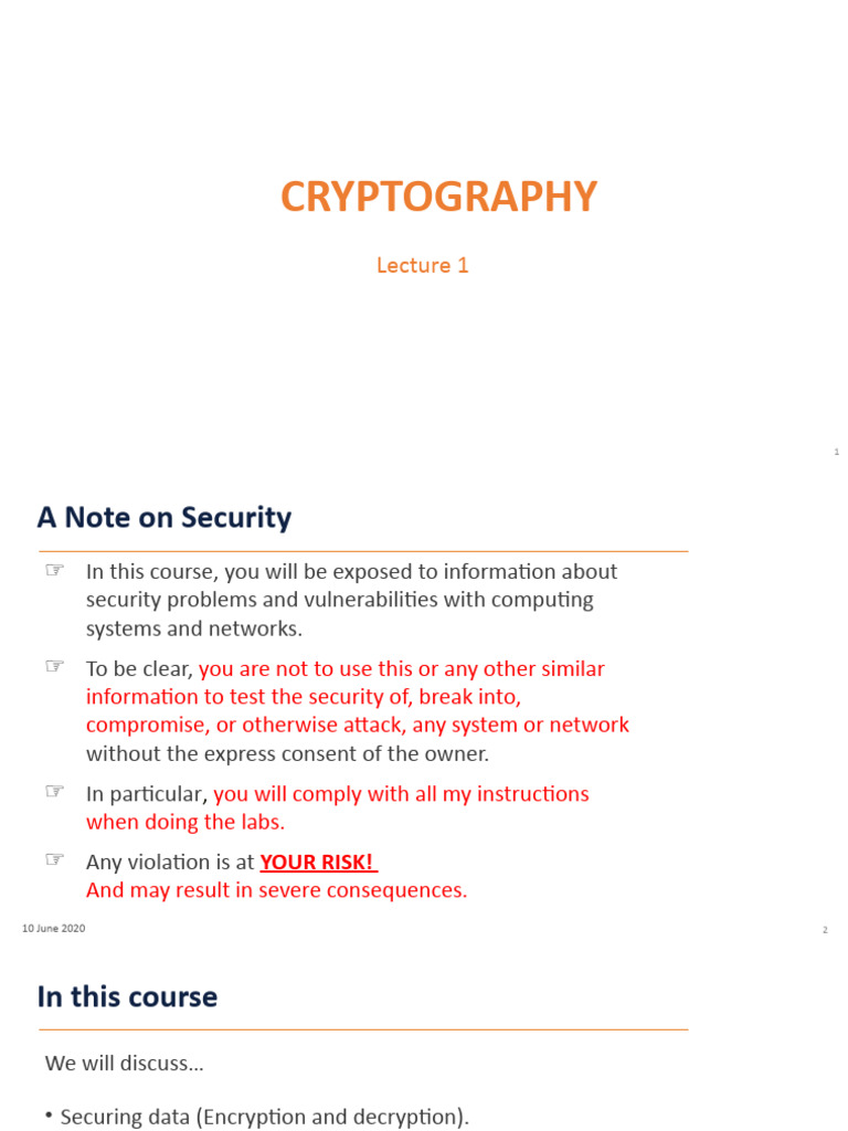 Lecture 1 - Applied Cryptography | PDF | Public Key Cryptography | Cipher