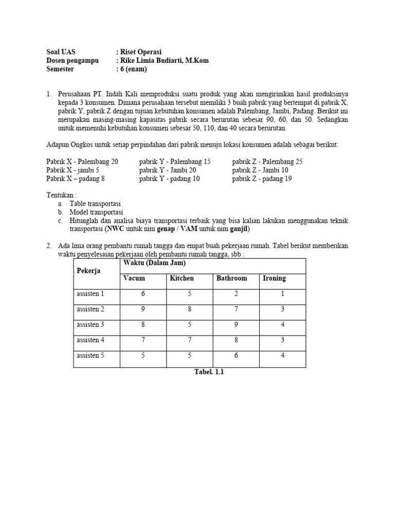 Soal UAS Riset Operasi Sms 6 (2024) | PDF