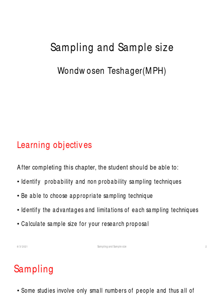 Sampling and Sample Size | PDF | Sampling (Statistics) | Sample Size Determination