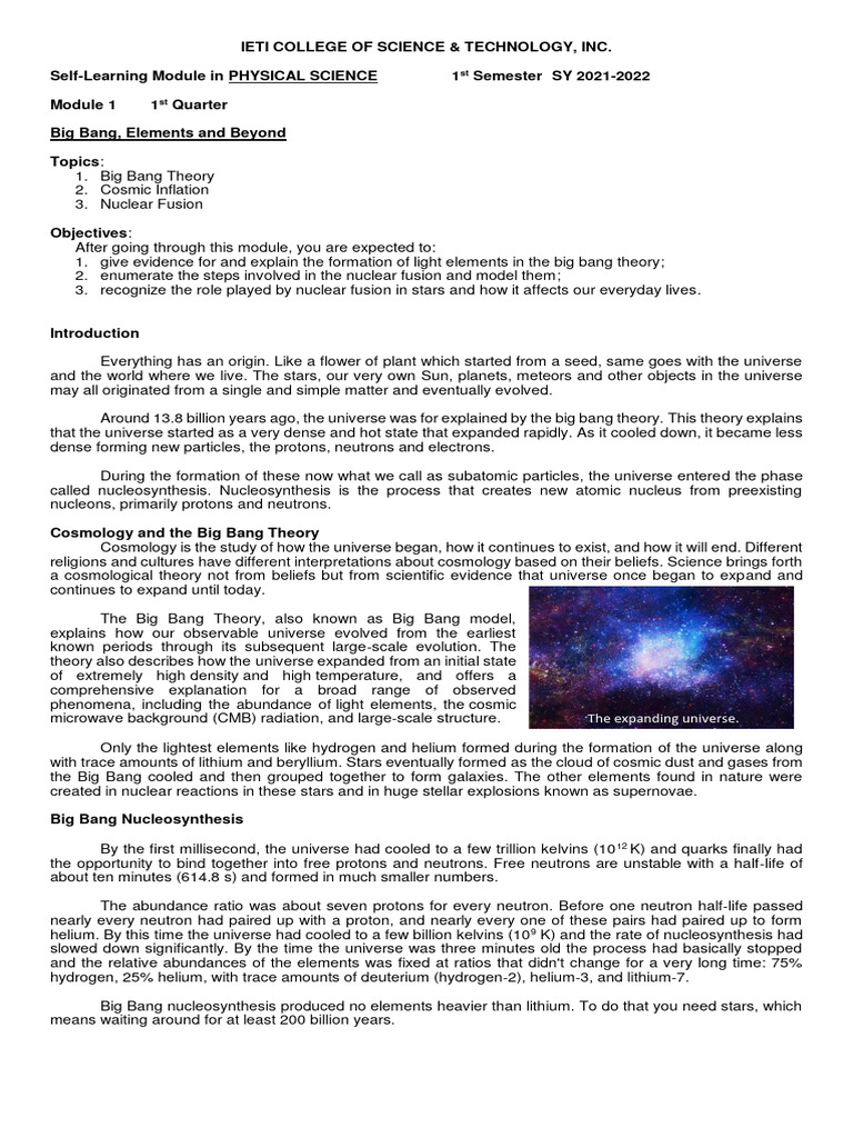 Module 1 Physical Science | PDF | Nuclear Fusion | Chemical Elements