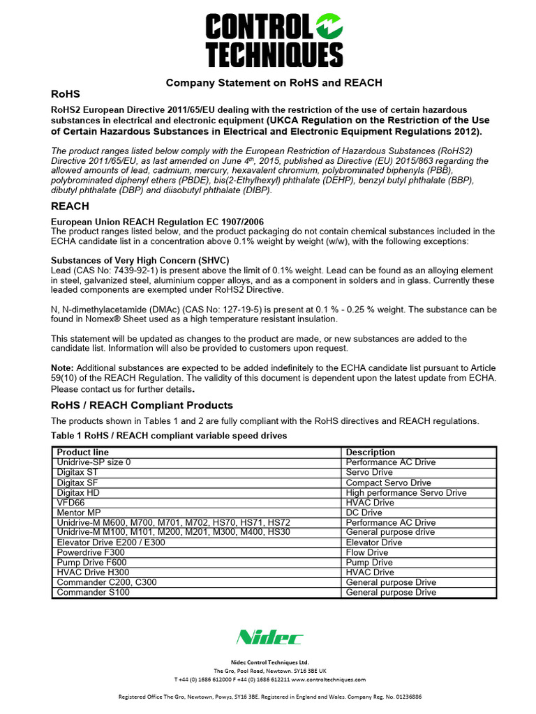 RoHS Declaration of Comformity | PDF | Materials | Chemistry