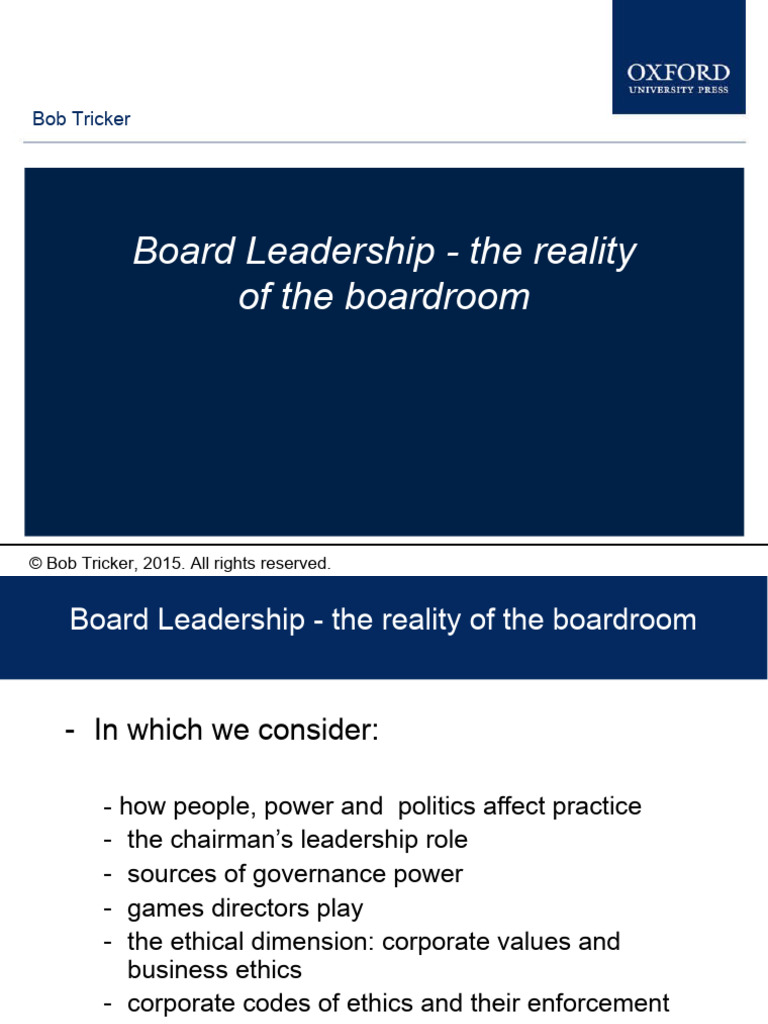 MBA909 Board Leadership - Power, Politics and Ethics | PDF | Corporate ...