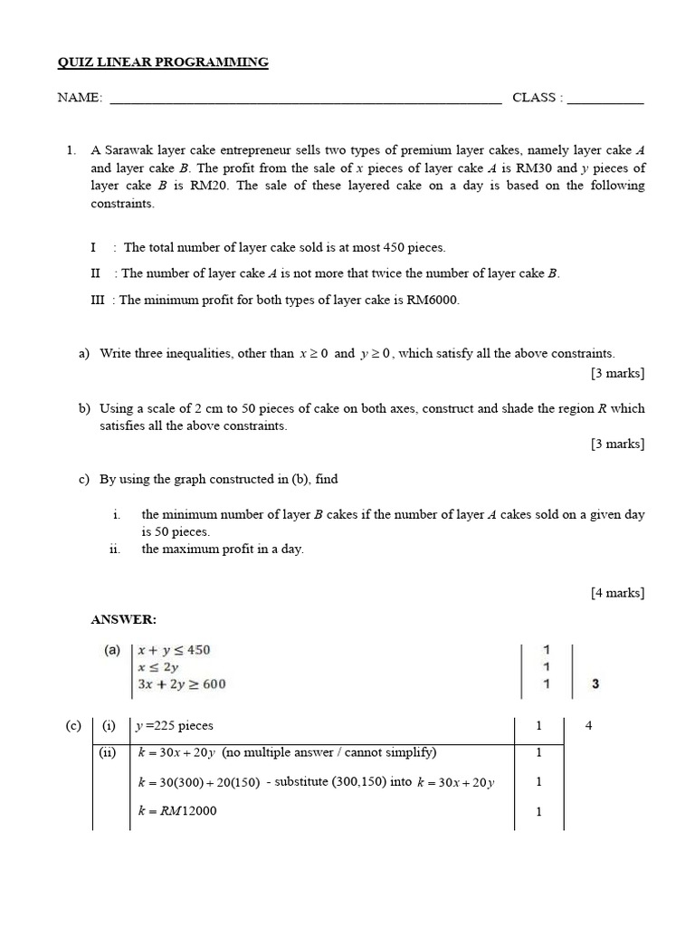 (A) Quiz Linear Programming | PDF | Computational Complexity Theory | Mathematical Relations