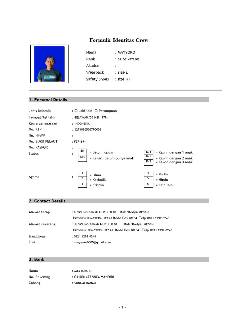 Form Identitas Crew | PDF