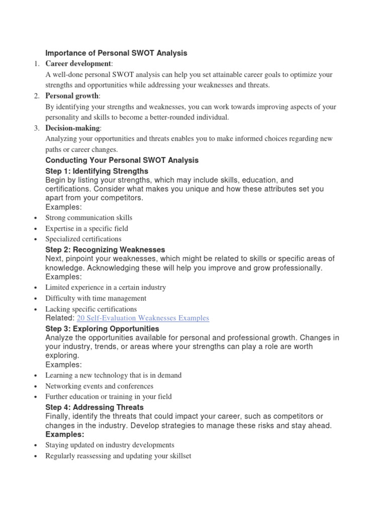 Importance of Personal SWOT Analysis | PDF | Swot Analysis | Goal