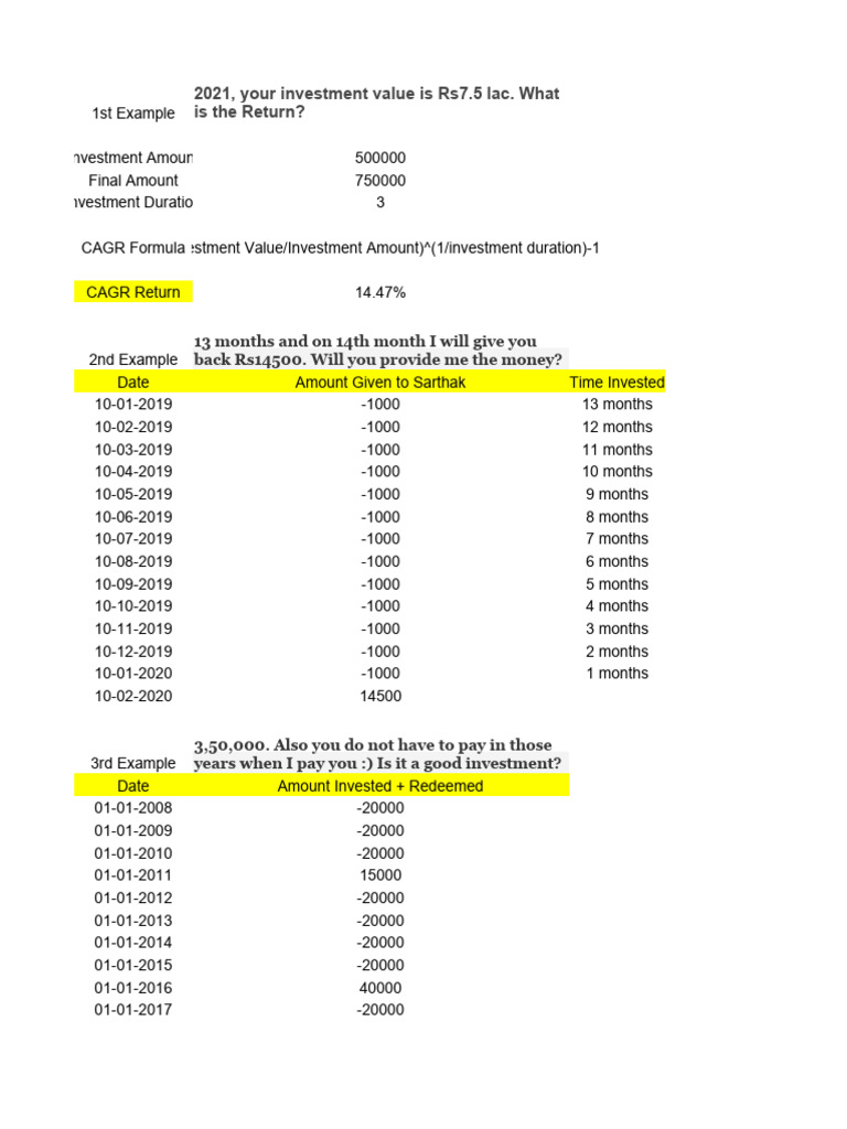 XIRR Calculations | PDF | Investing | Money