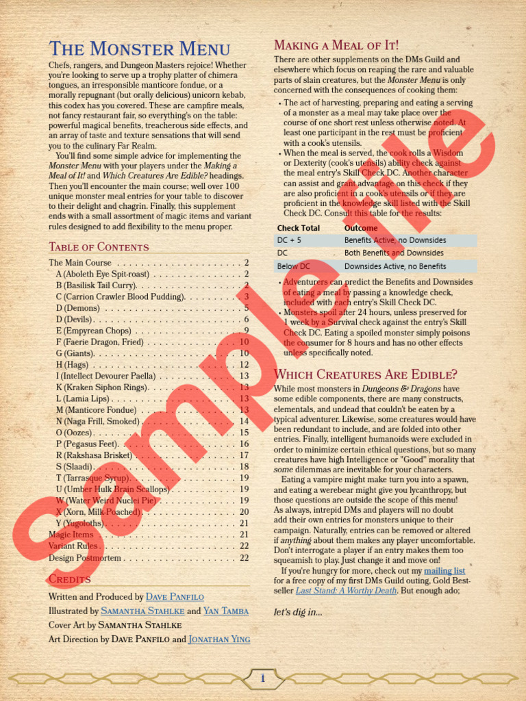 Monster Menu for Adventurers | PDF | Taste